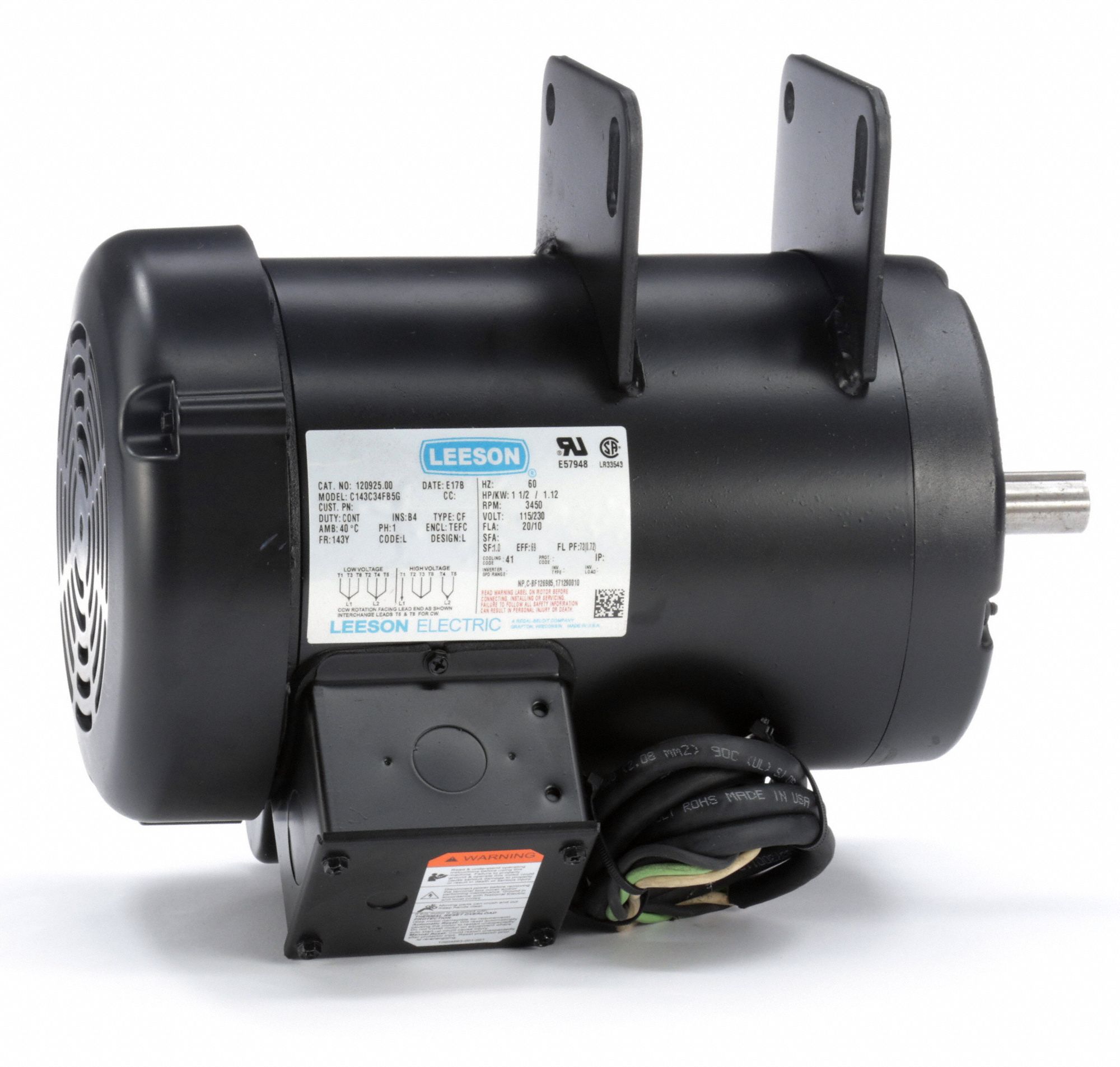 LEESON Table Saw Motor: Capacitor-Start, 1 1/2 HP, 3,450 Nameplate RPM ...