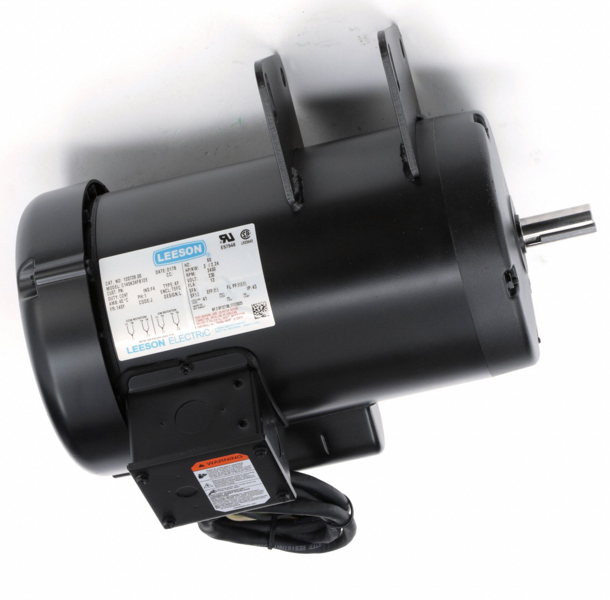 LEESON Table Saw Motor: Capacitor-Start, 3 HP, 3,450 Nameplate RPM ...