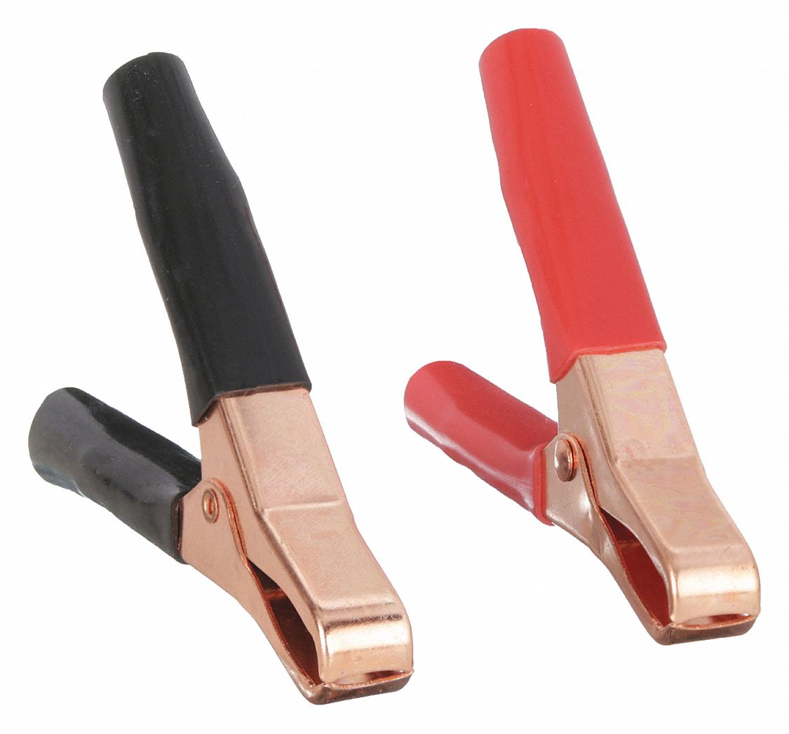 Battery Clamp Set, Plier Style, Fully Insulated, Red/Black, 9/32 in ...