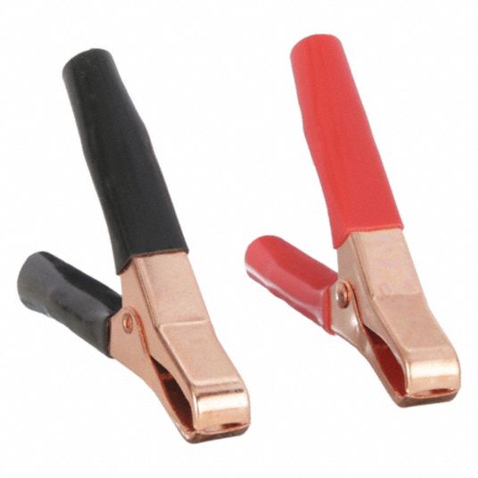 Battery Clamp Set, Plier Style, Fully Insulated, Red/Black, 9/32 in ...