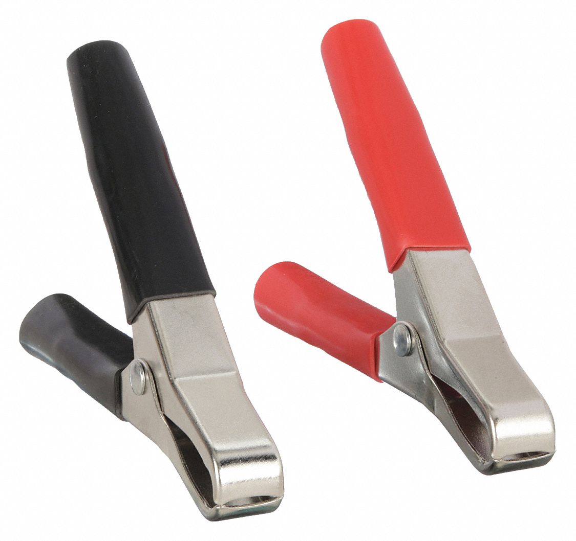Battery Clamp Set, Plier Style, Insulated Handles, Red/Black, 9/32 in ...