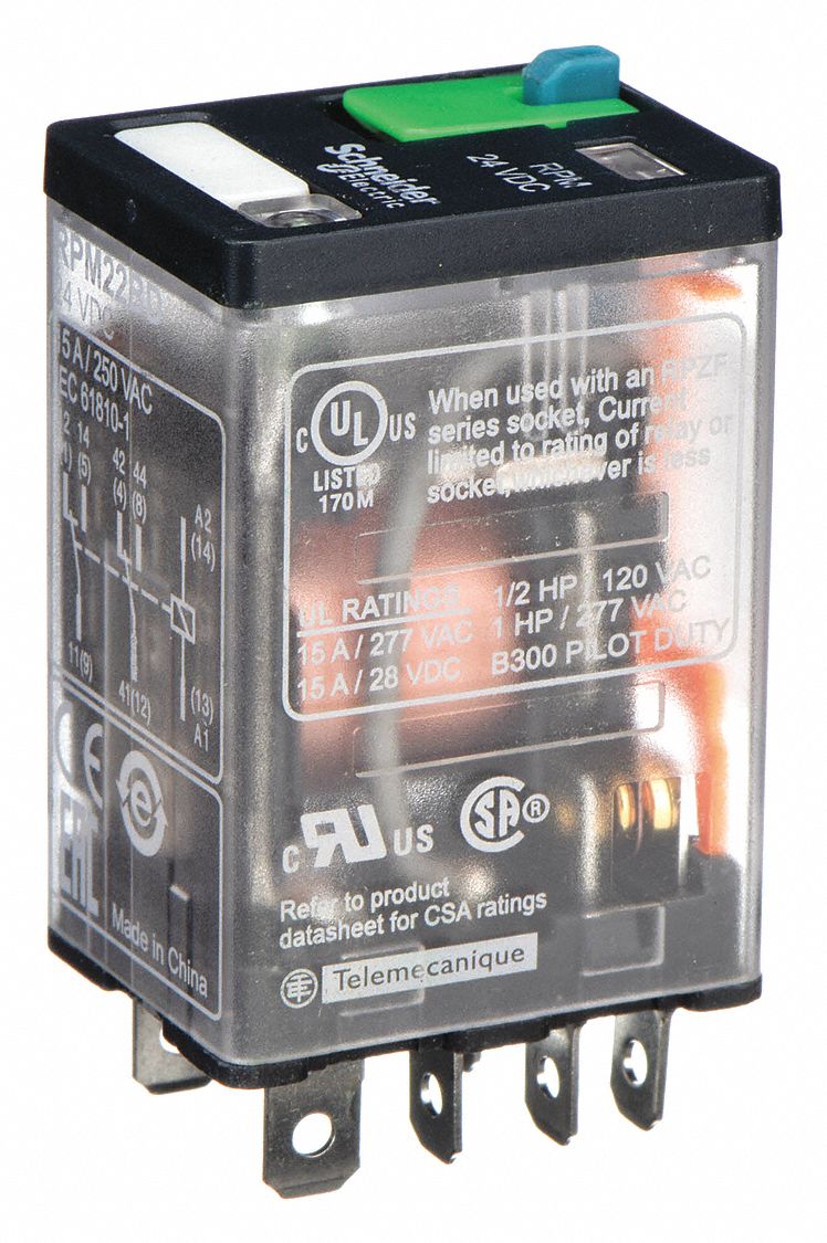 SCHNEIDER, Socket Mounted, 15 A Current Rating, General Purpose Relay - 1XZL3|RPM22BD - Grainger