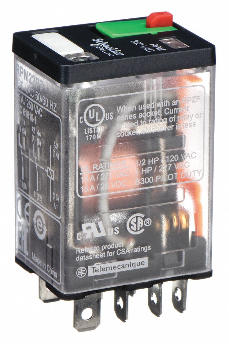 SCHNEIDER, Socket Mounted, 15 A Current Rating, General Purpose Relay ...