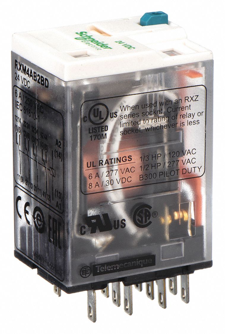 SCHNEIDER, Socket Mounted, 6 A Current Rating, General Purpose Relay - 1XZP8|RXM4AB2BD - Grainger