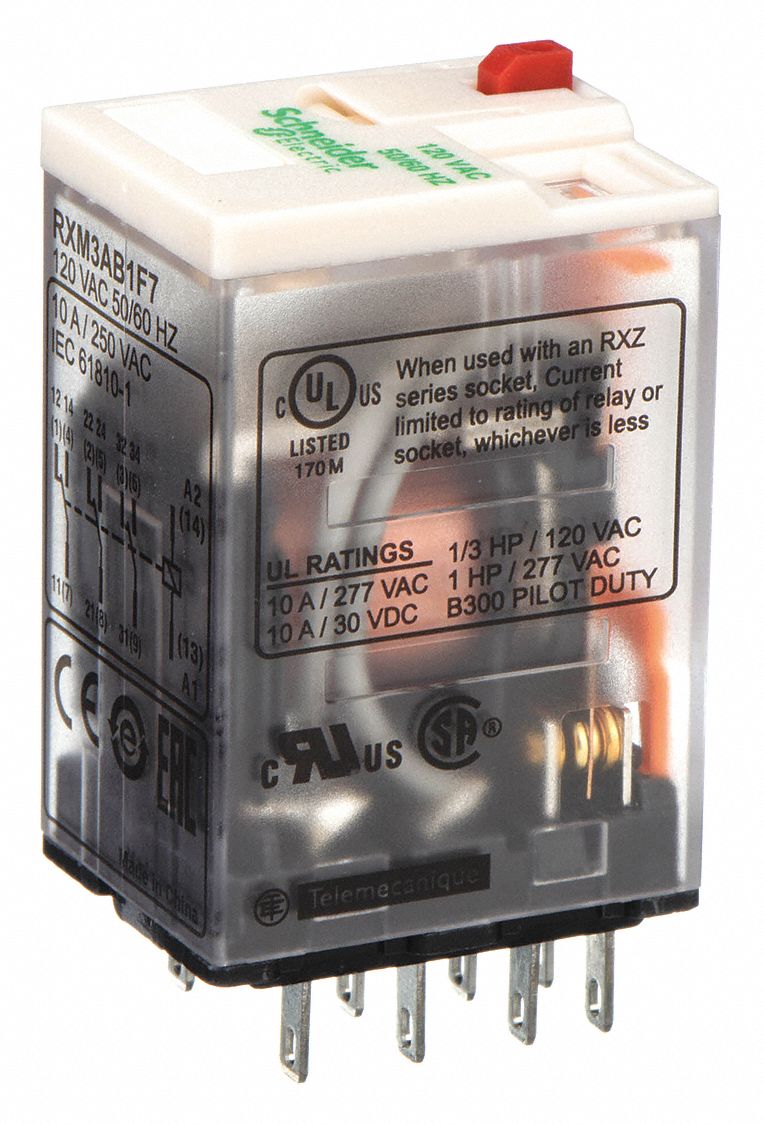 SCHNEIDER, Socket Mounted, 10 A Current Rating, General Purpose Relay ...