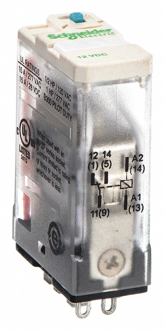 Plug In Relay, 12V DC Coil Volts, 8A @ 250V, 15A @ 250/277V AC Contact ...