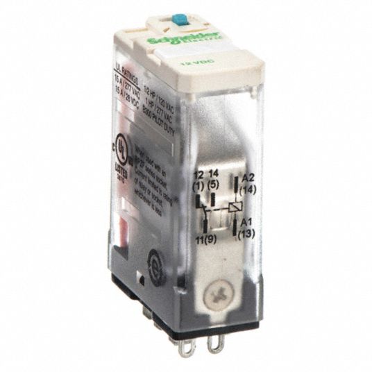 Plug In Relay, 12V DC Coil Volts, 8A @ 250V, 15A @ 250/277V AC Contact ...