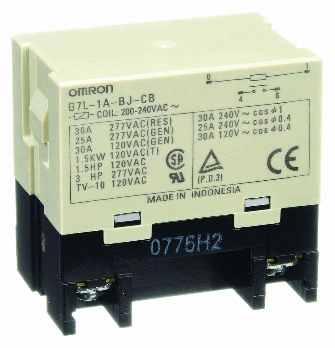 OMRON, Bracket Mounted, 30 A Current Rating, Enclosed Power Relay - 1YCF4|G7L-1A-BJ-CB-AC200/240 ...