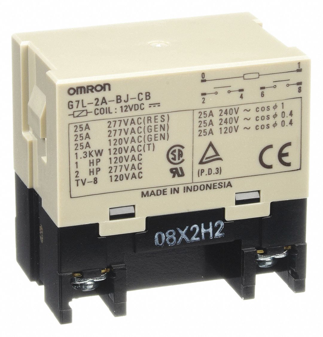 OMRON, Bracket Mounted, 30 A Current Rating, Enclosed Power Relay - 1YCG3|G7L-2A-BJ-CB-DC12 ...