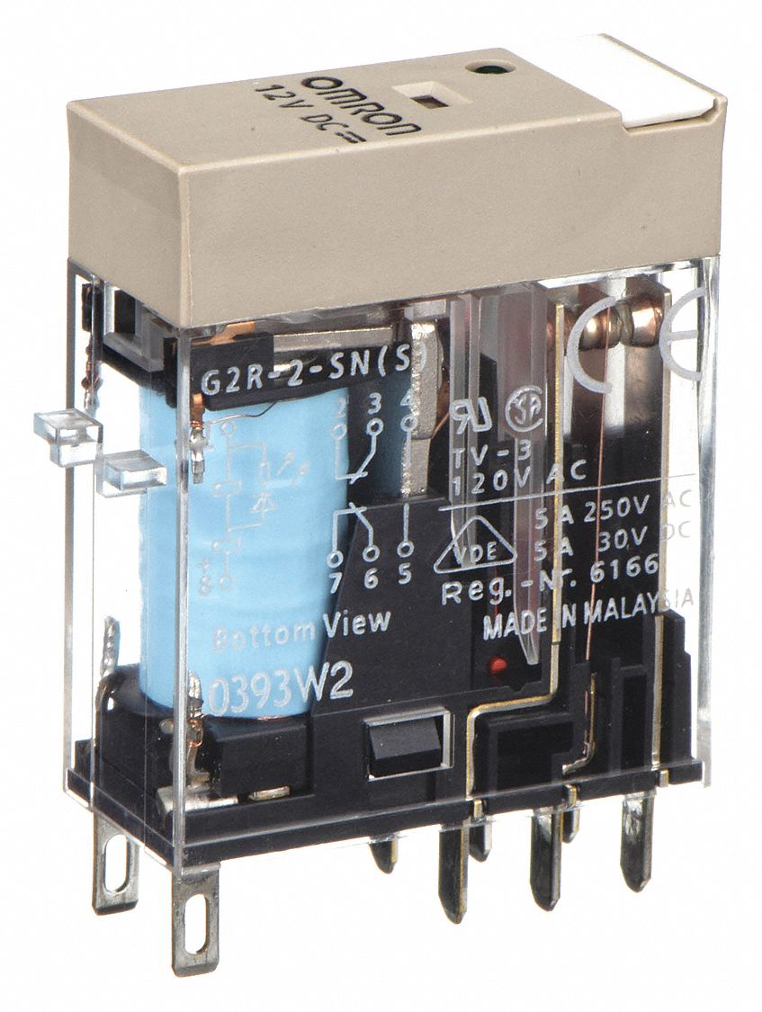 OMRON, Socket Mounted, 5 A Current Rating, General Purpose Relay - 1YCN4|G2R-2-SN-DC12(S) - Grainger