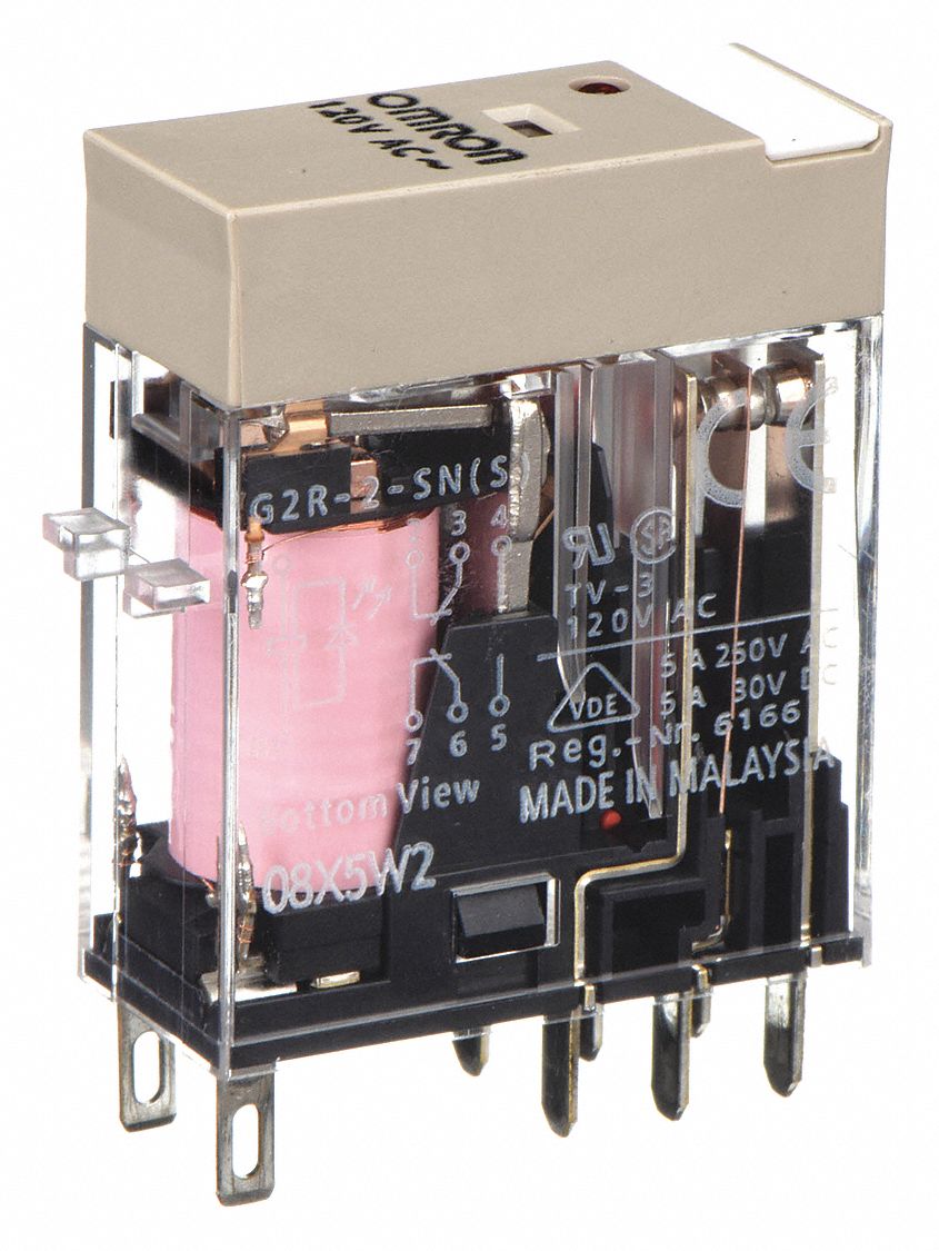 OMRON, Socket Mounted, 5 A Current Rating, General Purpose Relay - 1YCN7|G2R-2-SN-AC120(S ...