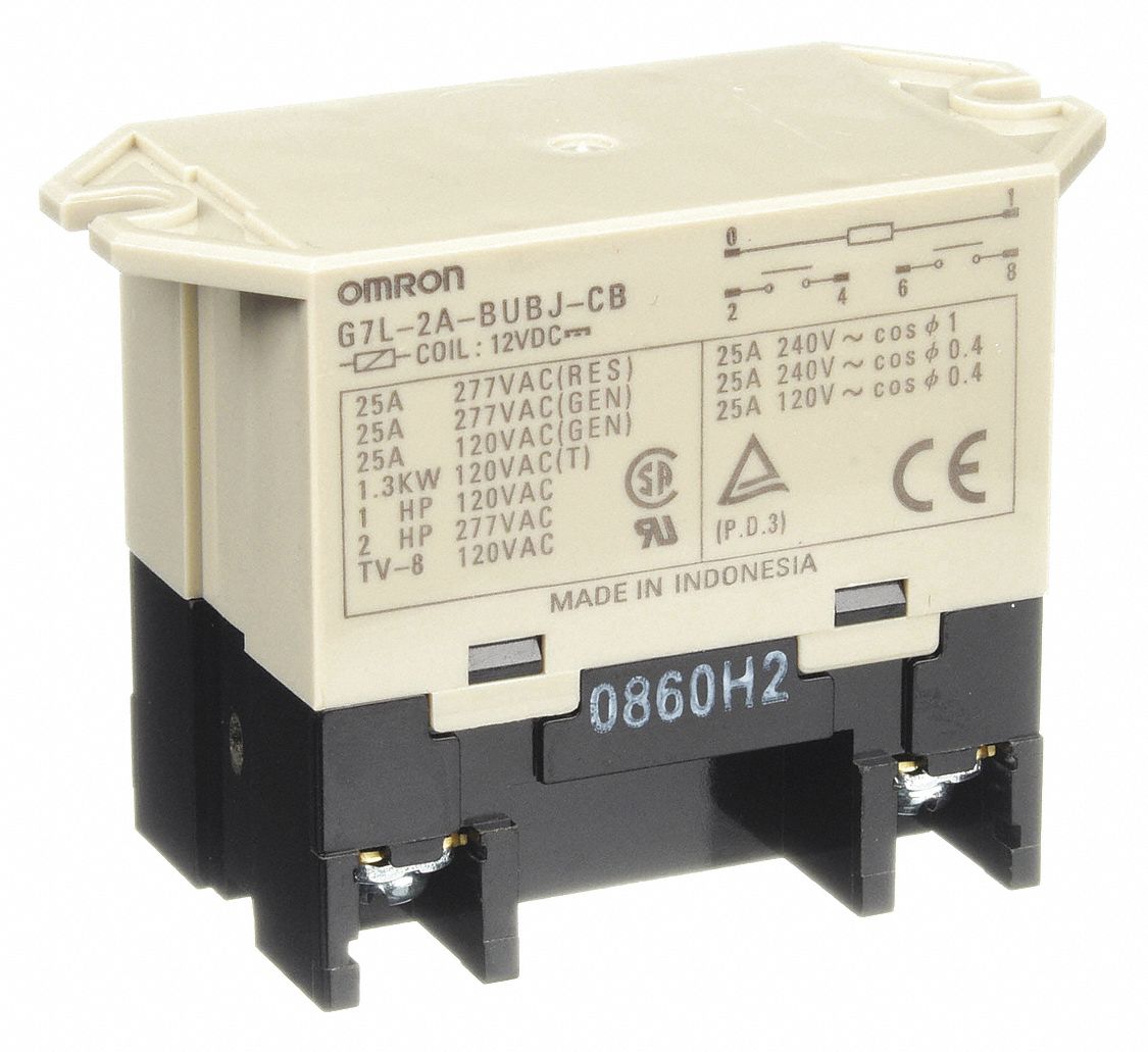 OMRON, Surface (Top Flange) Mounted, 25 A Current Rating, Enclosed Power Relay - 1YCZ1|G7L-2A ...