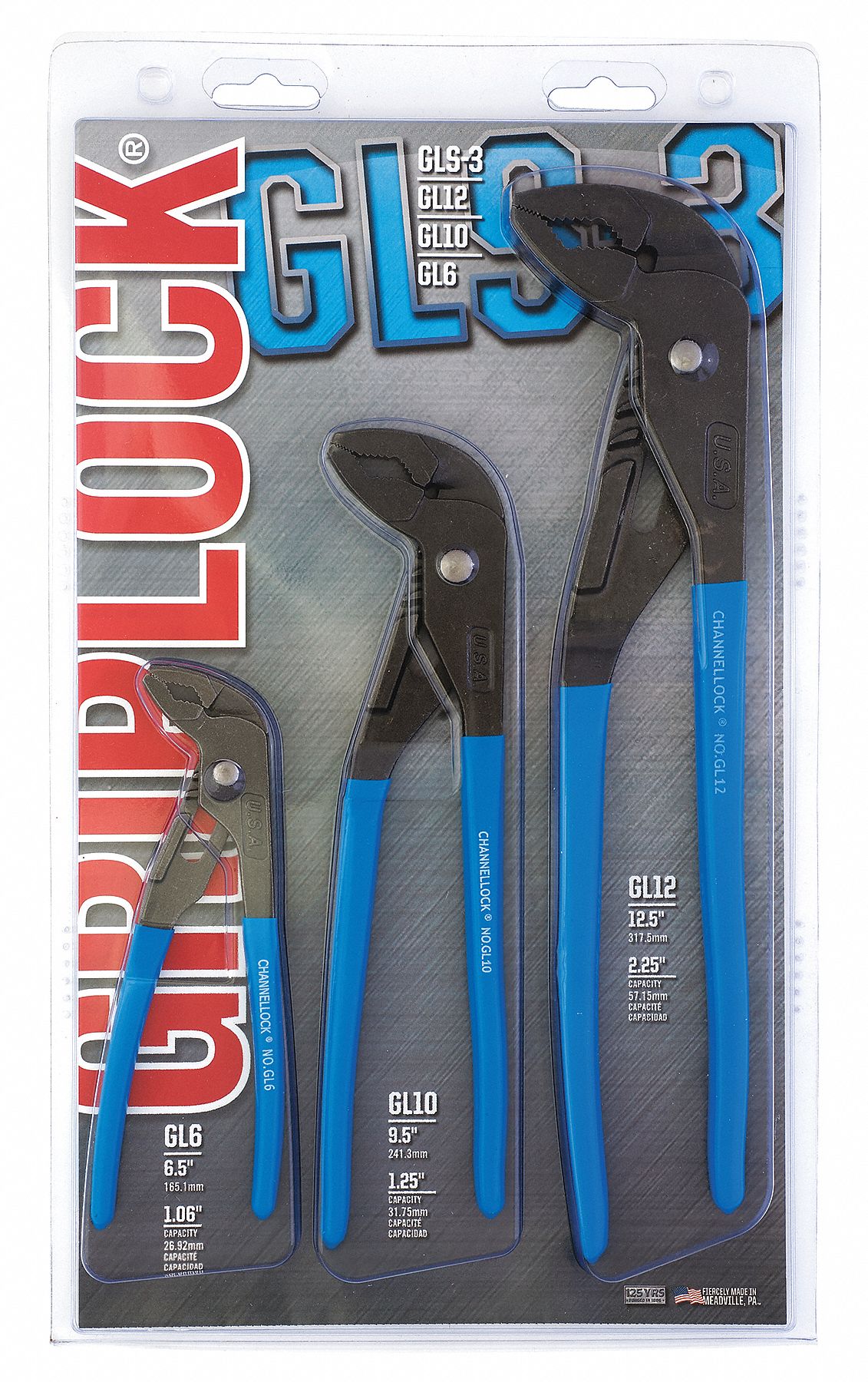 CHANNELLOCK Tongue and Groove Plier Set: V, Self Adjusting, 2 1/4 in_1 ...