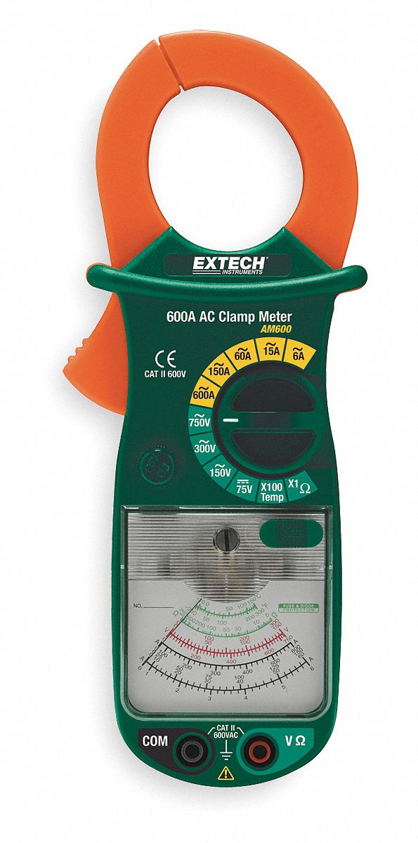 EXTECH Analog Clamp Meter, -4° to 302°F Temp. Range, 1.3 in (33 mm) Jaw ...