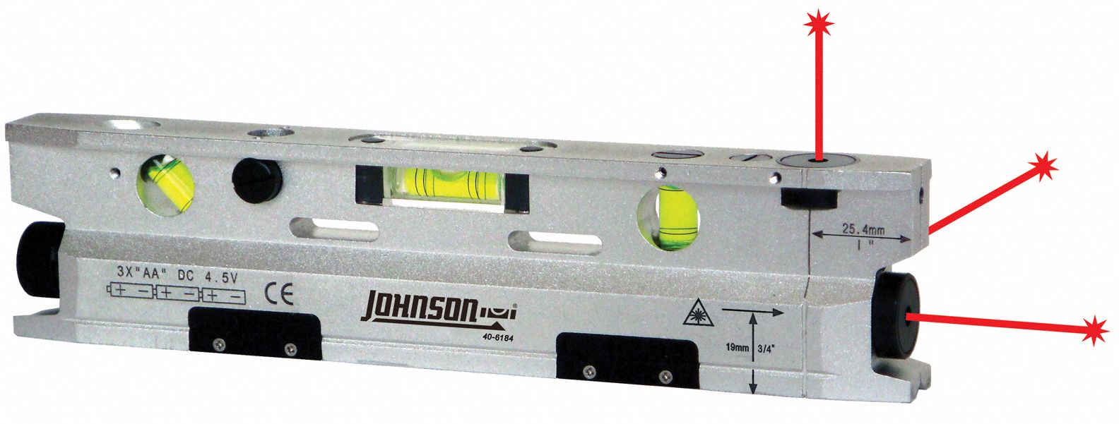 JOHNSON Manual Leveling Magnetic Laser Torpedo Level, Horizontal, Vertical, Exterior, Interior ...