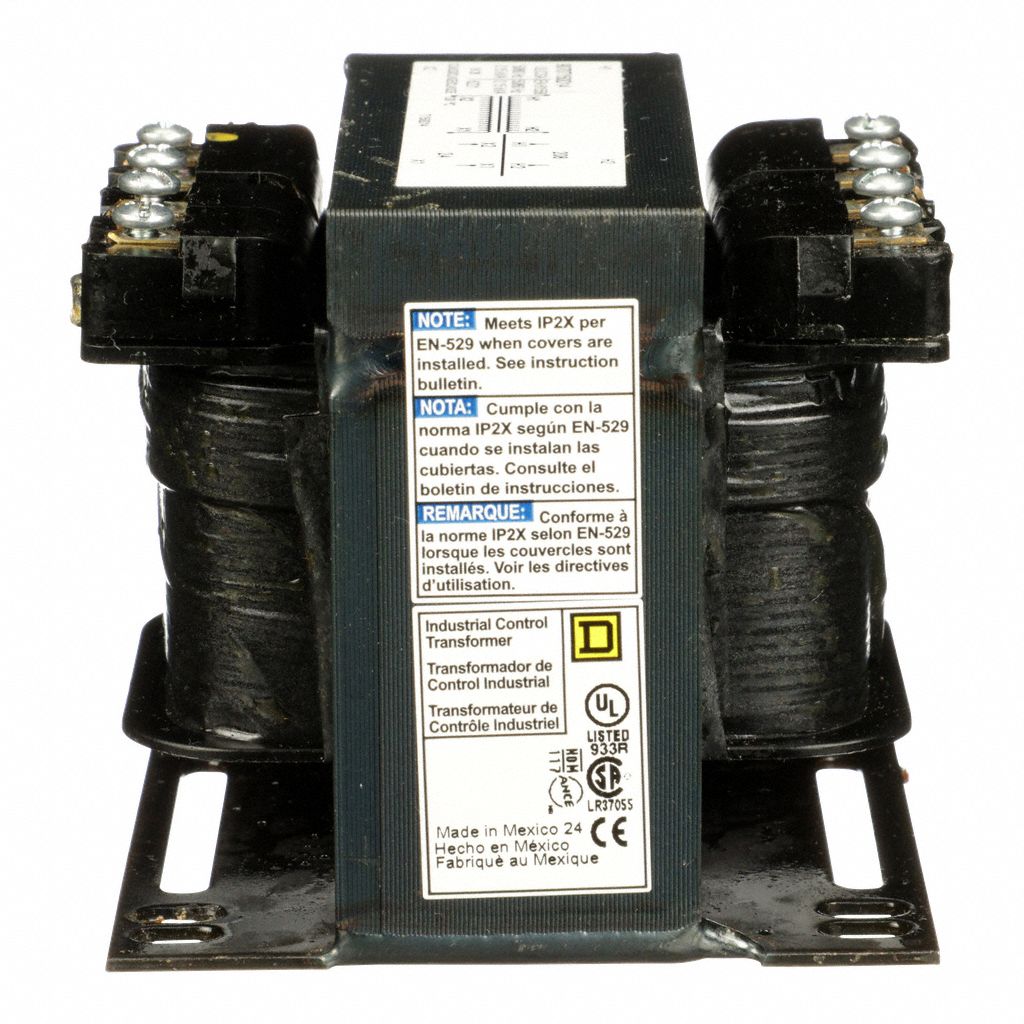 SQUARE D Control Transformer: 208V AC, 24V AC, Foot, 150 VA VA Rating ...