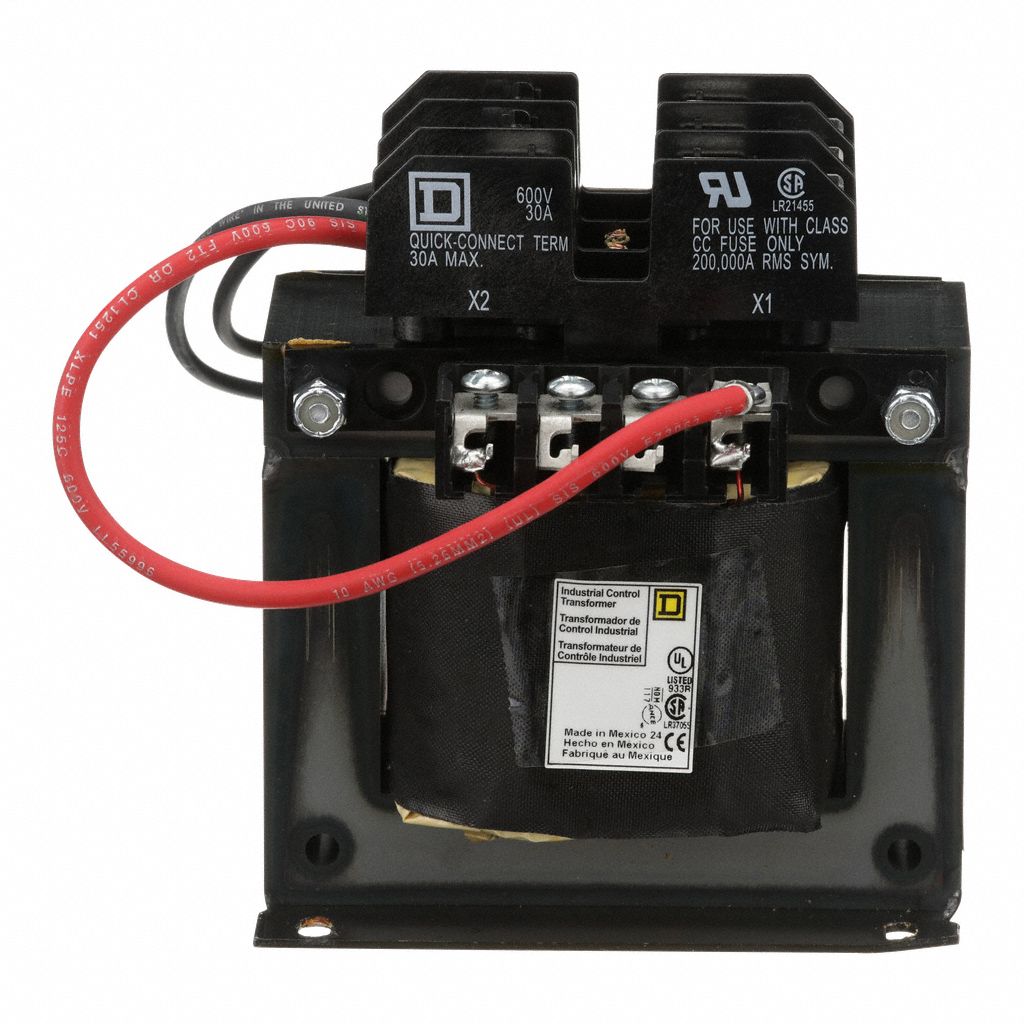 SQUARE D Control Transformer: 208V AC, 120V AC, Foot, Top Mounted Fuse ...