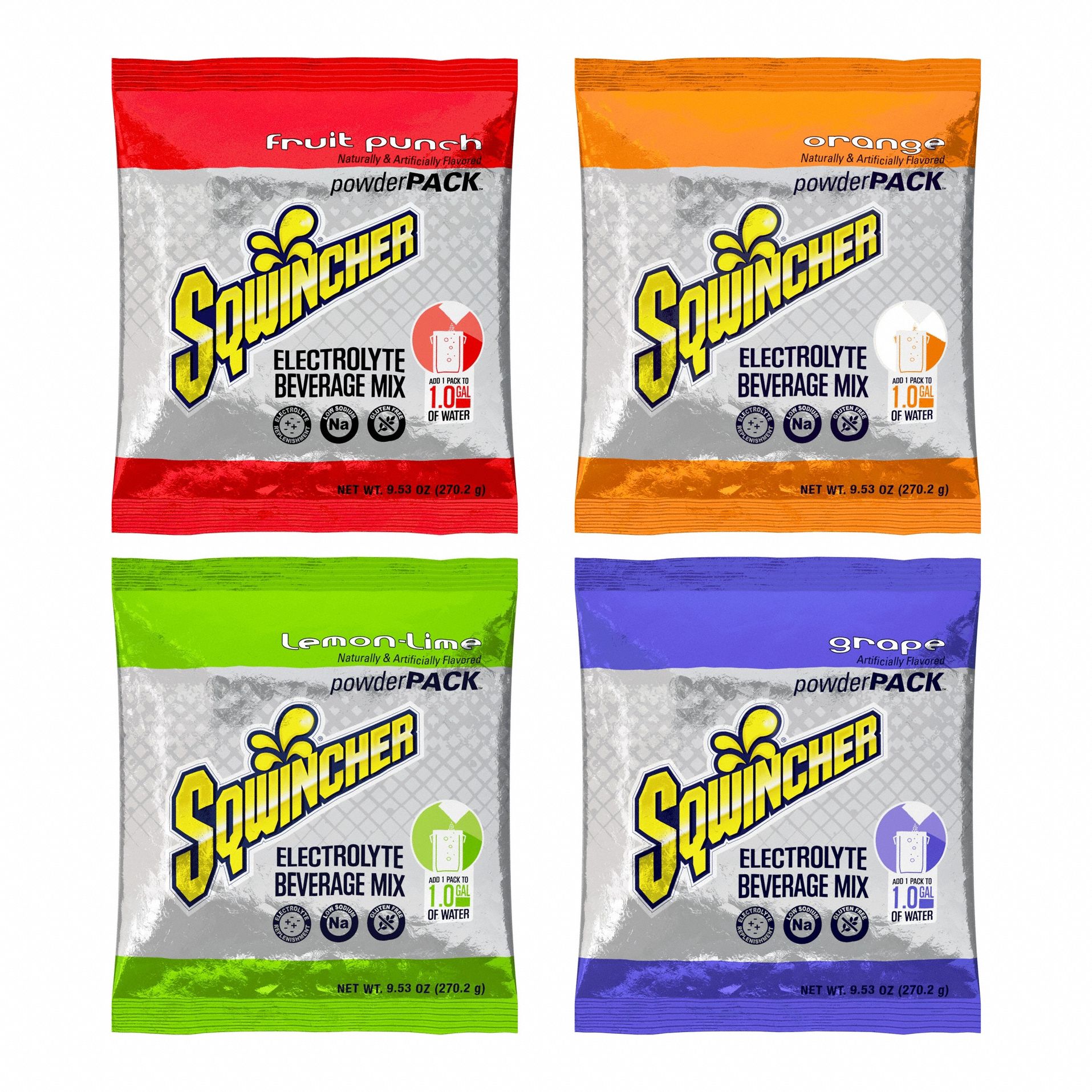 SQWINCHER, Fruit Punch/Grape/Lemon-Lime/Orange, Bulk, Sports Drink Mix ...