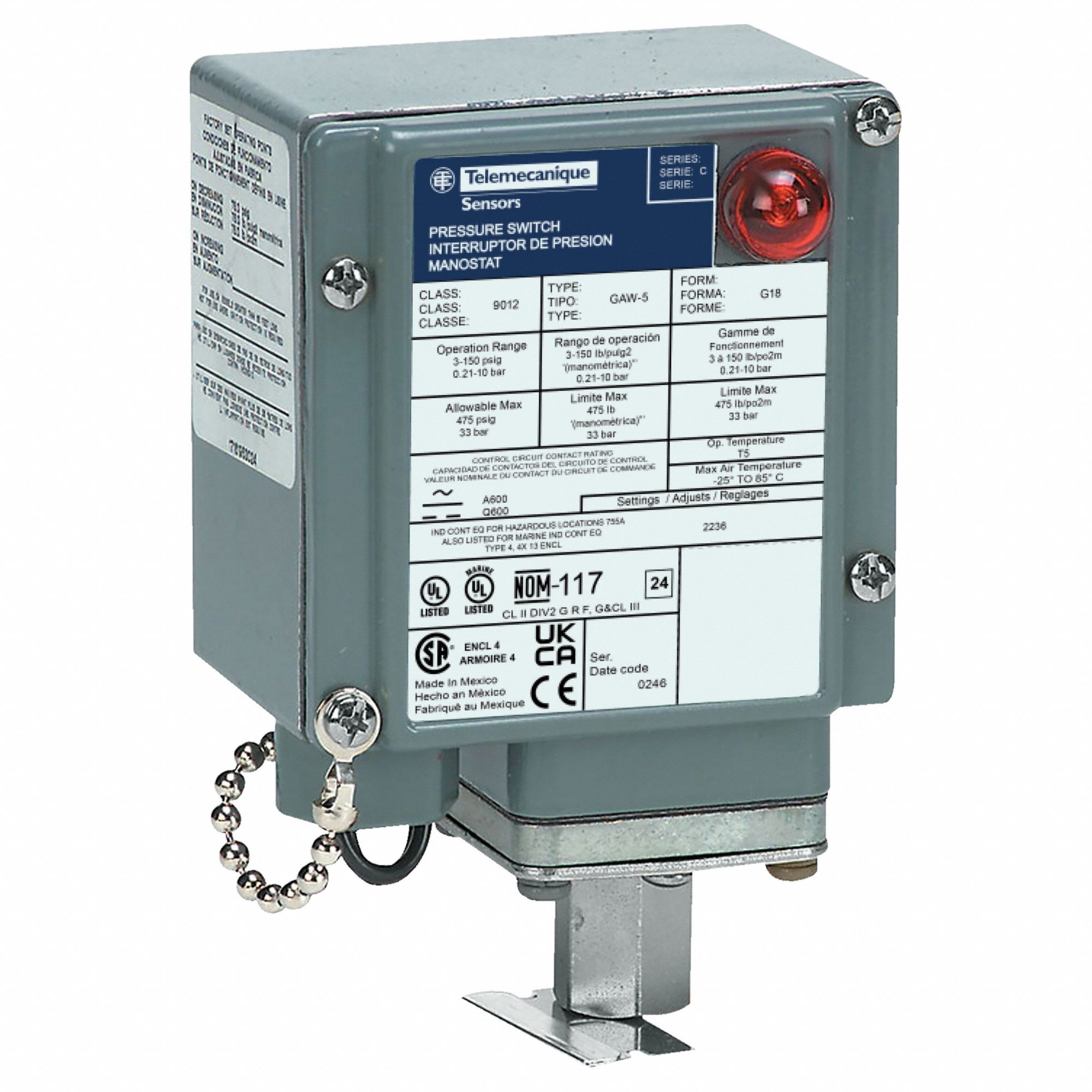 TELEMECANIQUE SENSORS, 3 psi – 150 psi, 9012G Series, Pressure Switch ...