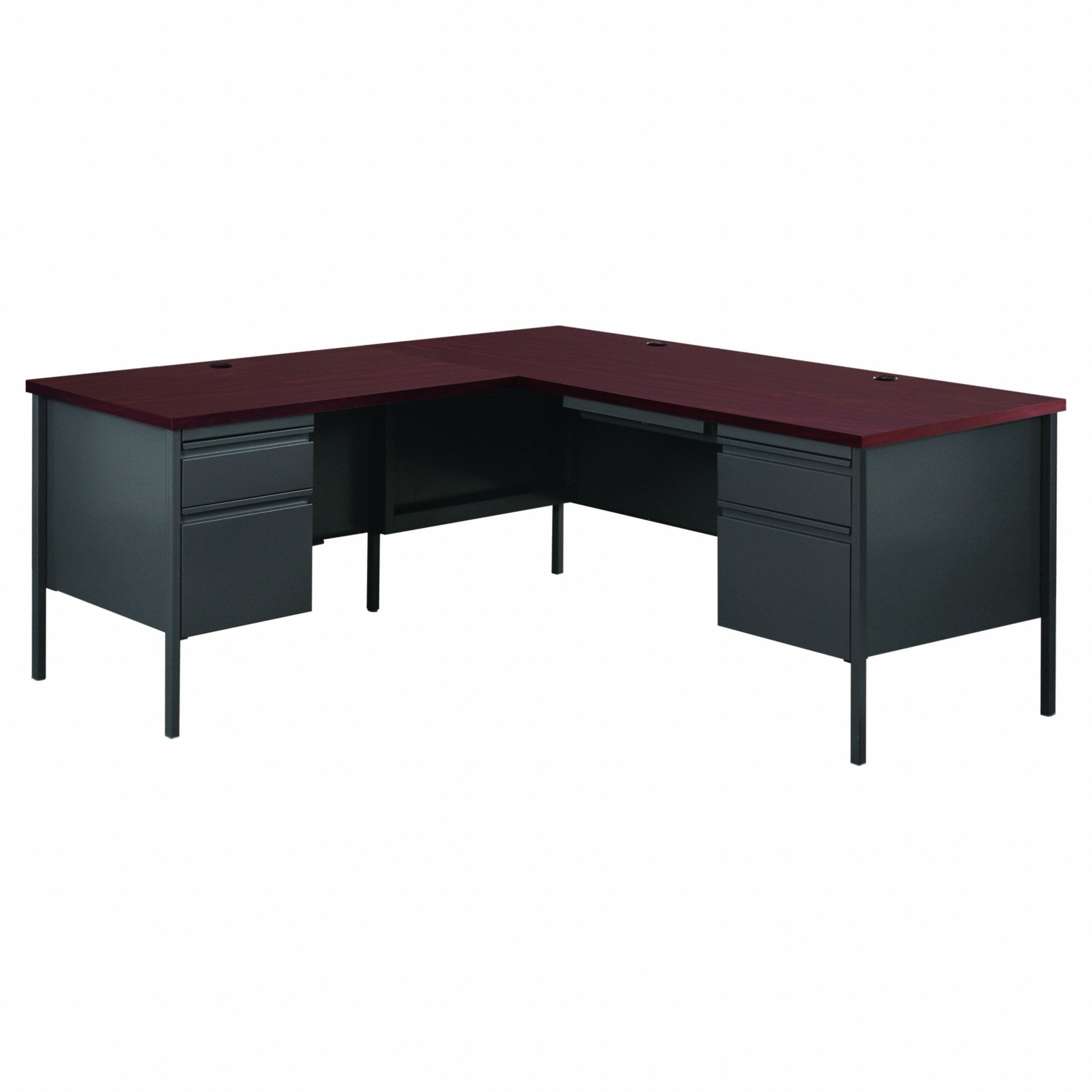 HIRSH, Particle Board, Charcoal/Mahogany, L-Shaped Office Desk - 56HG46 ...