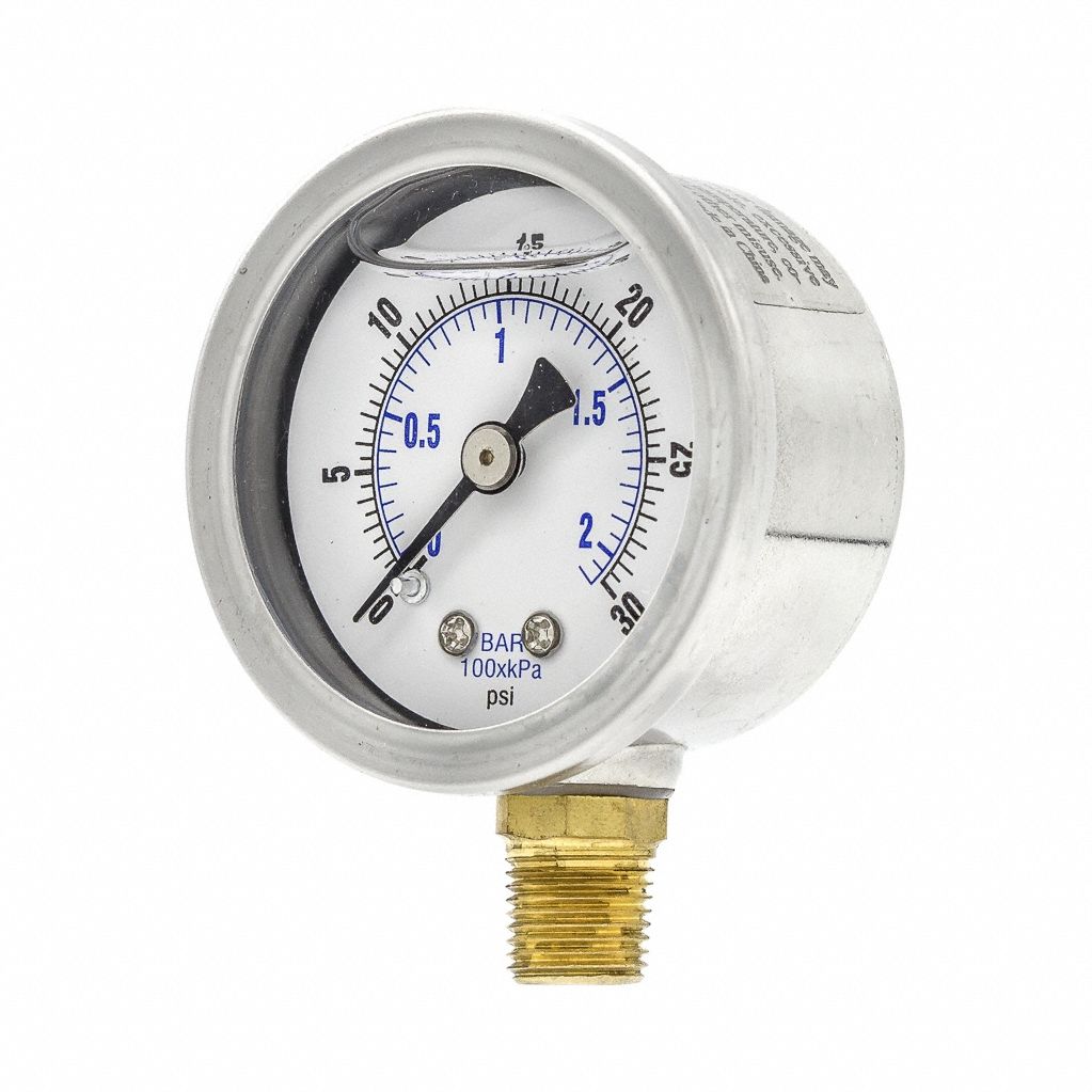 0 psi / Hg to 30 psi, 1 1/2 in Dial, Pressure Gauge - 859VX9|20TU80 - Grainger