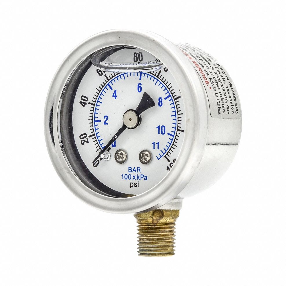 0 psi / Hg to 160 psi, 1 1/2 in Dial, Pressure Gauge - 859VY0|20TU83 - Grainger