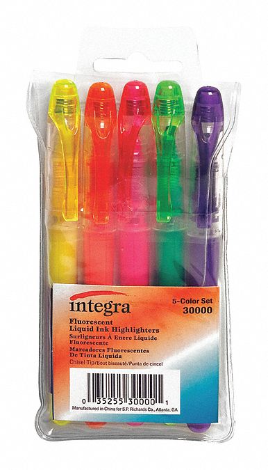 INTEGRA, Green/Orange/Pink/Purple/Yellow, Assorted, Liquid Highlighter ...