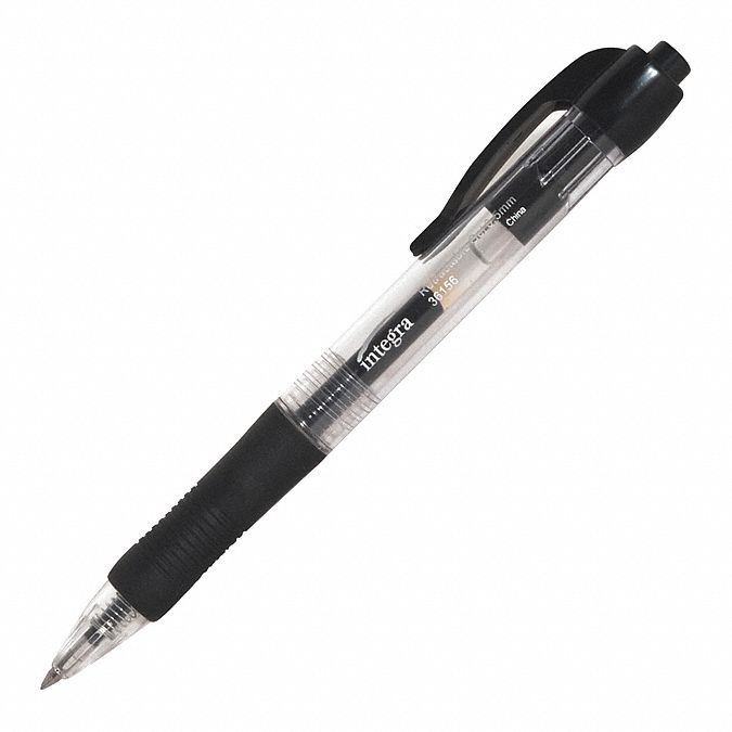 INTEGRA, Black, 0.5 mm, Retractable 0.5mm Gel Pen,Black,PK12 - 203W17 ...