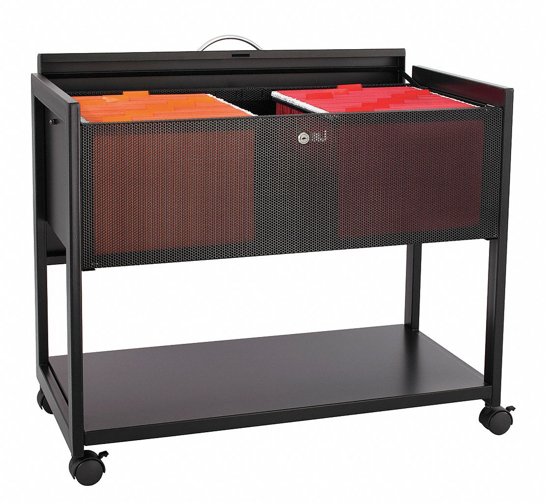 33 1/4 in x 17 in x 27 in Mobile File Cart w/Locking Top, Black - Grainger