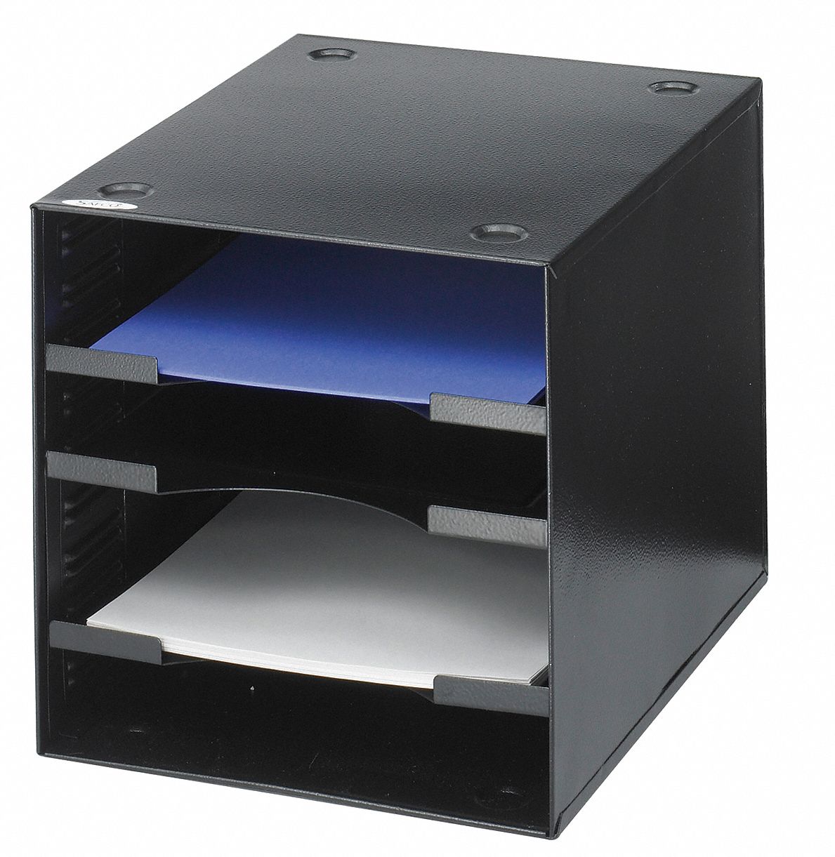 Steel Desktop Organizer, 4 Compartment, Black, Steel, 10 in Height, 10 ...