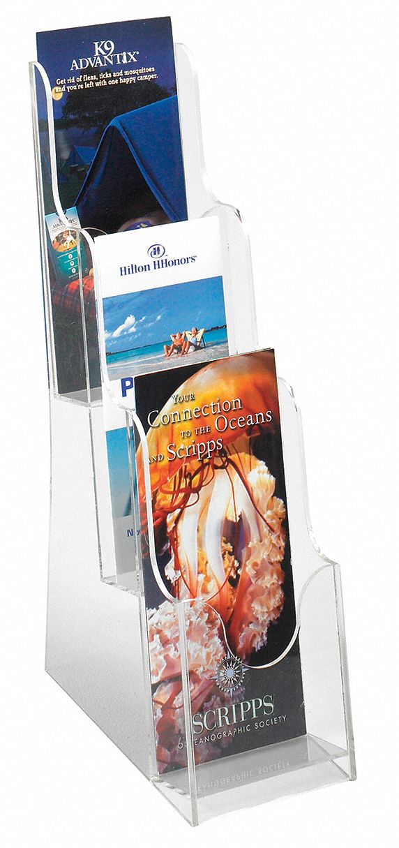 Pamphlet Display, Clear, Acrylic, 15 in Height, 4 1/2 in Width - Grainger