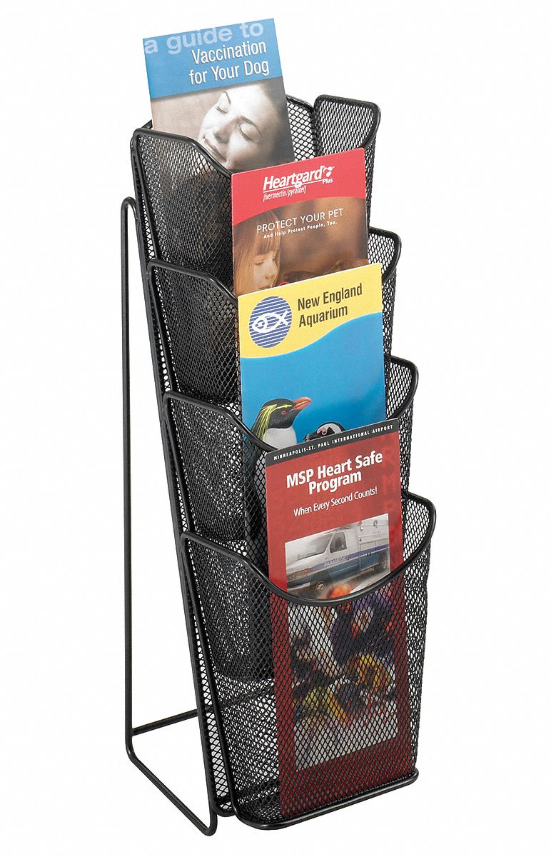 Pamphlet Display, Black, Steel Mesh, 16 1/2 in Height, 5 1/4 in Width ...