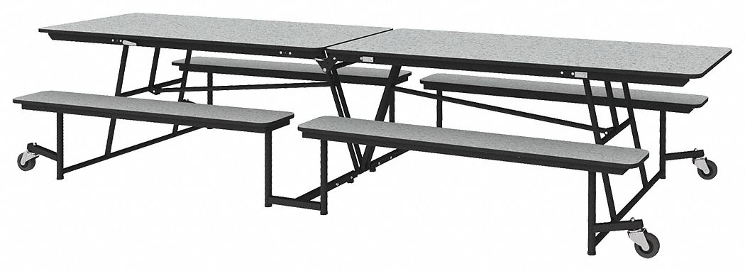 Mobile Bench Table, 12 Seats, Rectangle, 30 in Width - Grainger