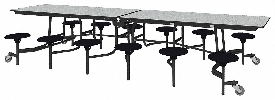 Mobile Stool Table, 12 Seats, Rectangle, 144 in Width, 30 in Depth ...