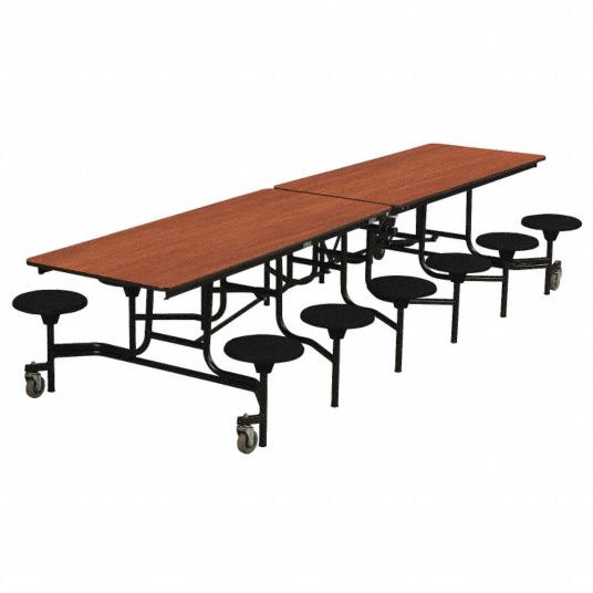 Mobile Stool Table, 12 Seats, Rectangle, 30 in Width - Grainger