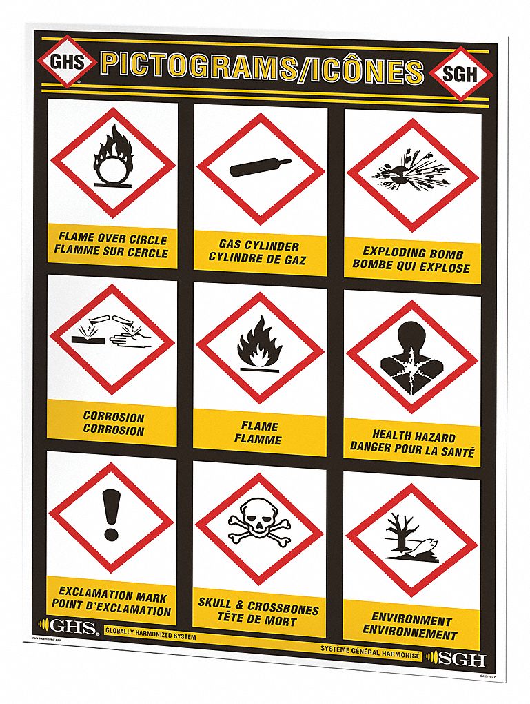 GHS SAFETY PICTOGRAM CHART, ENGLISH/FRENCH, 36 X 24 IN, PLASTIC - Right ...