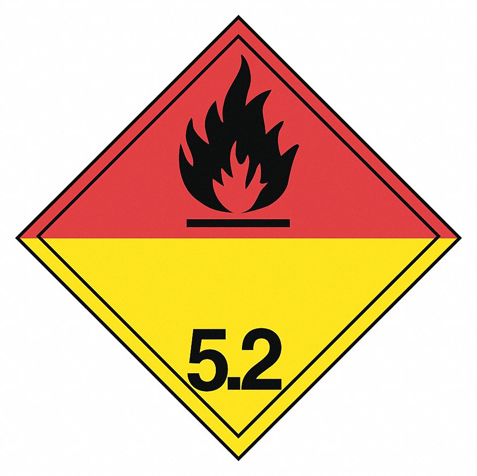 INCOM MANUFACTURING TDG LABEL, CLASS 5.2, BLACK/YELLOW/RED, 4 X 4 IN ...