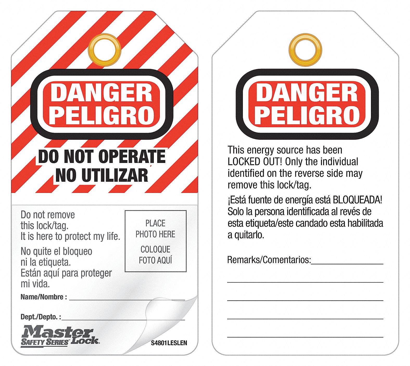 Self-Laminating Photo ID Danger Bilingual Tag, Polypropylene, Do Not ...