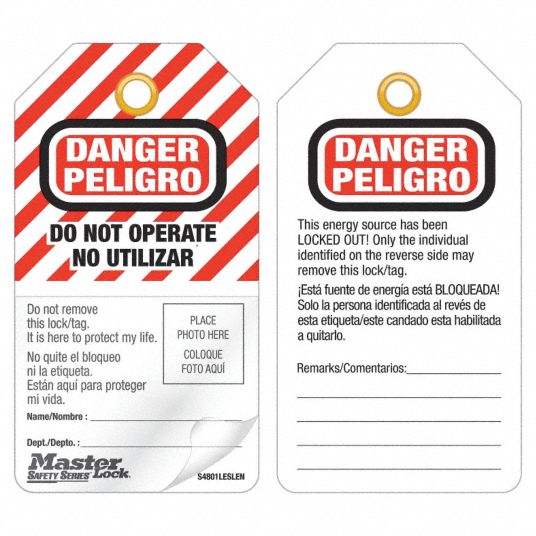 Self-Laminating Photo ID Danger Bilingual Tag, Polypropylene, Do Not ...