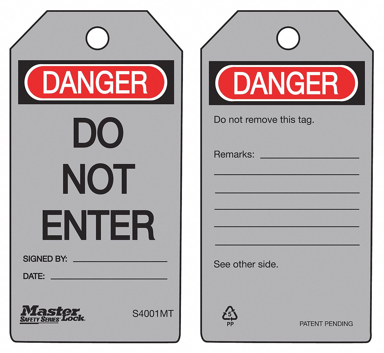 Metal Detectable Danger Tag, Height 5-3/4", Width 3", Gray, Shape ...