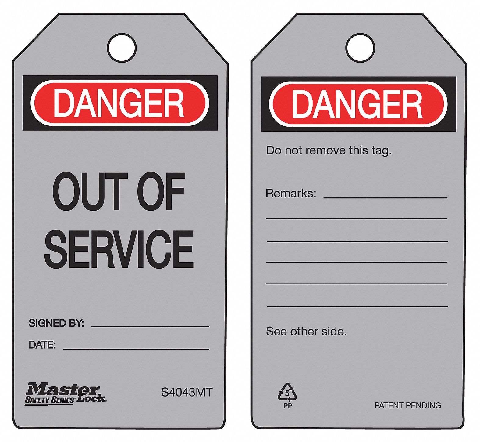 Metal Detectable Danger Tag, Height 5-3/4", Width 3", Gray, Shape ...