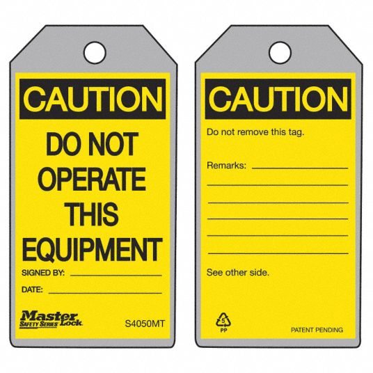 Metal Detectable Caution Tag, Height 5-3/4", Width 3", Yellow, Shape ...