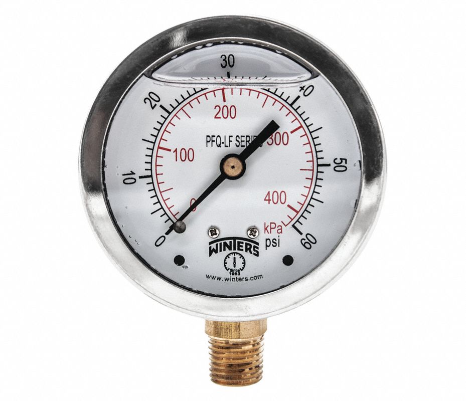 WINTERS Manómetro , 1/4"NPT , 0 a 60 psi , Rell.Líq. - Manómetros de ...