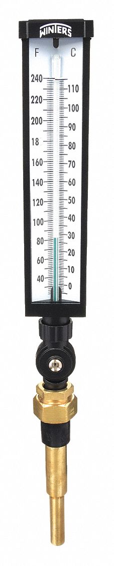 WINTERS THERMOMETER,ANALOG,-30-240 DEG,3/4IN NPT - Glass Thread-Mounted ...