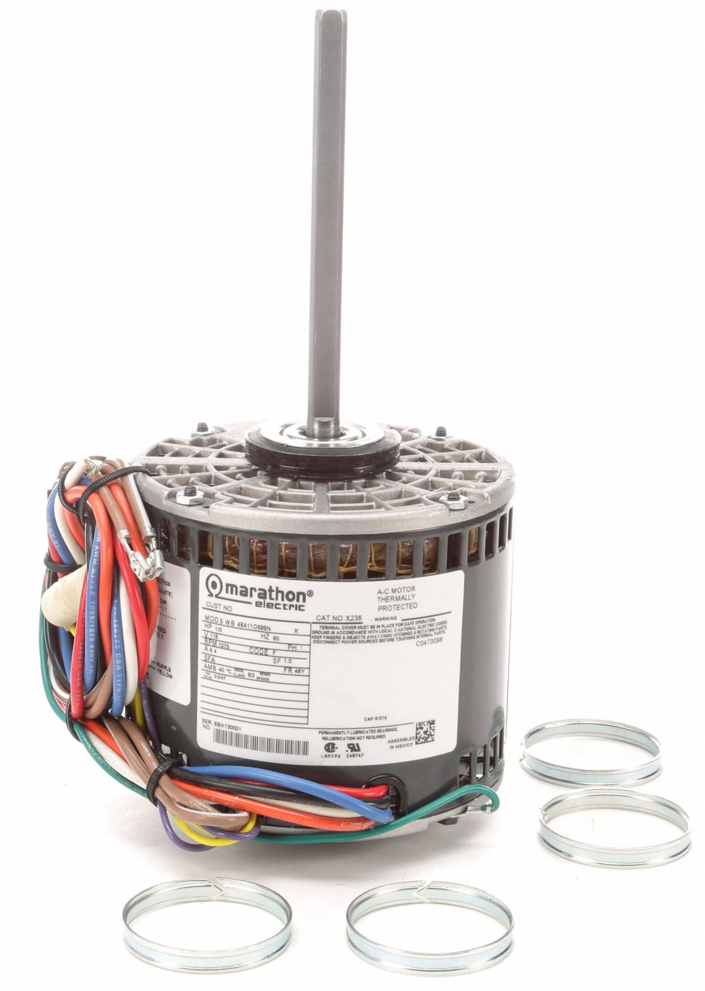 MARATHON MOTORS Direct Drive Motor: 1/3 HP, 1,075 Nameplate RPM, 115V ...