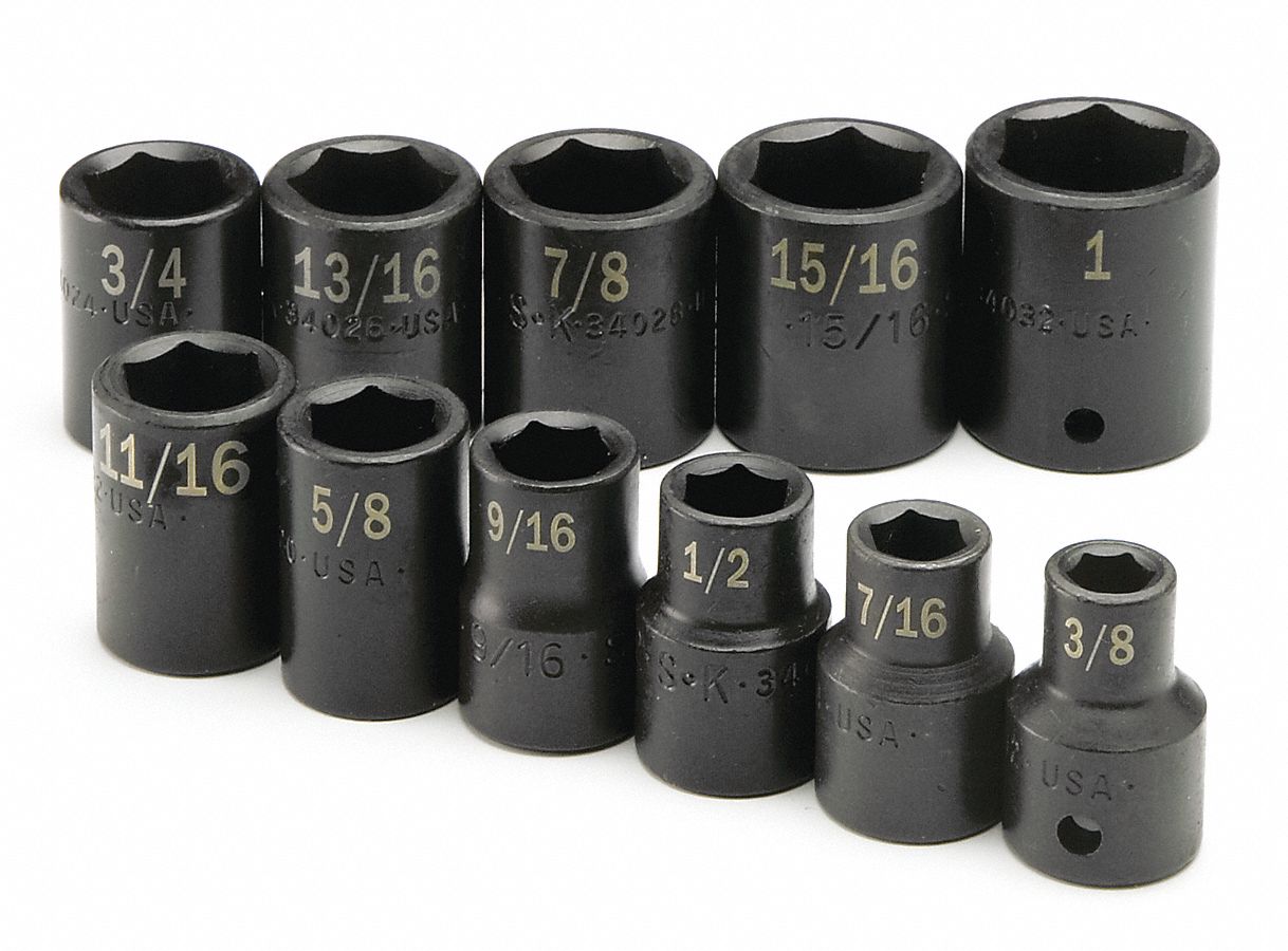 Impact Socket Set, Black Oxide, 1/2 in, Impact Rated No - Grainger