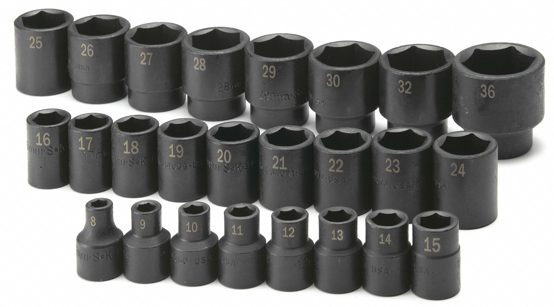 Impact Socket Set, Black Oxide, 1/2 in, Impact Rated No - Grainger