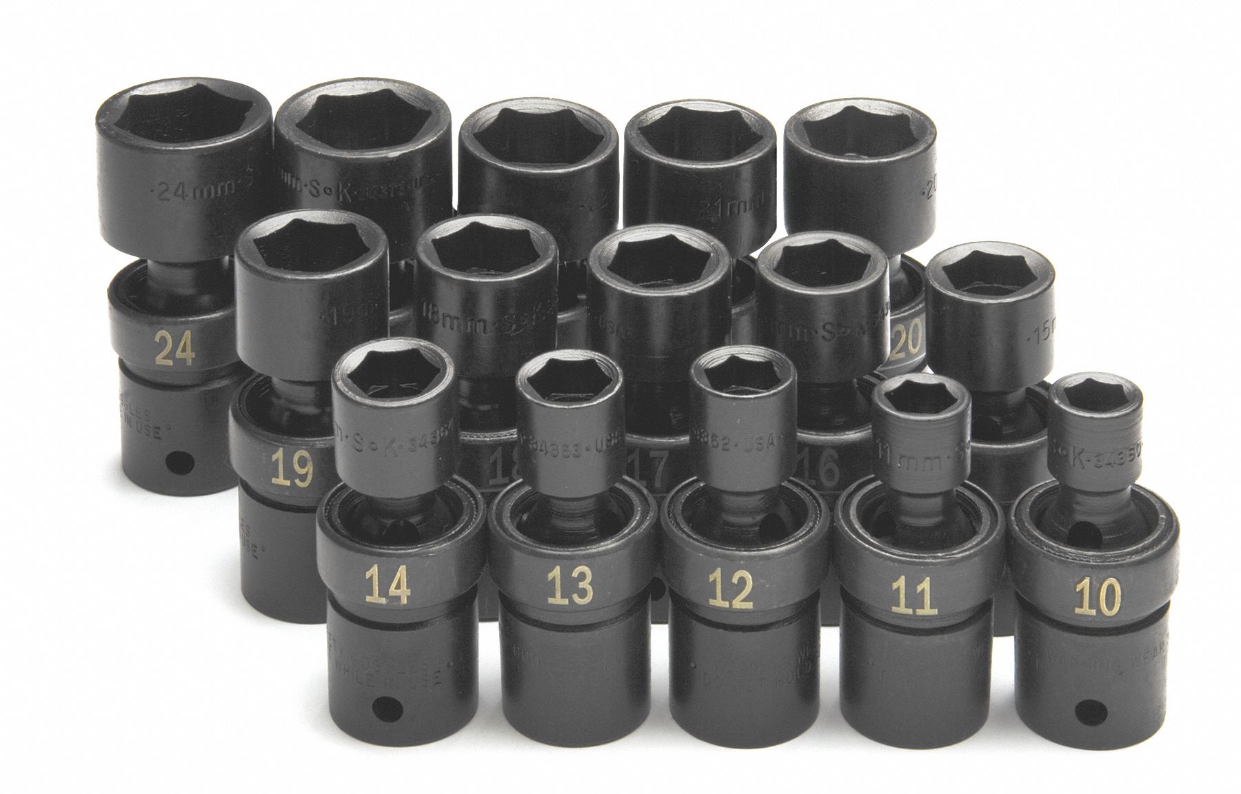 Impact Socket Set, Black Oxide, 1/2 in, Impact Rated No - Grainger
