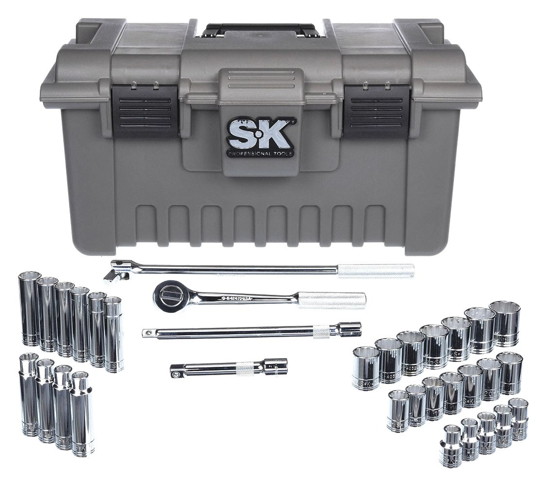 SK PROFESSIONAL TOOLS, 1/2 in Drive, 33 Piece, Socket Wrench Set ...