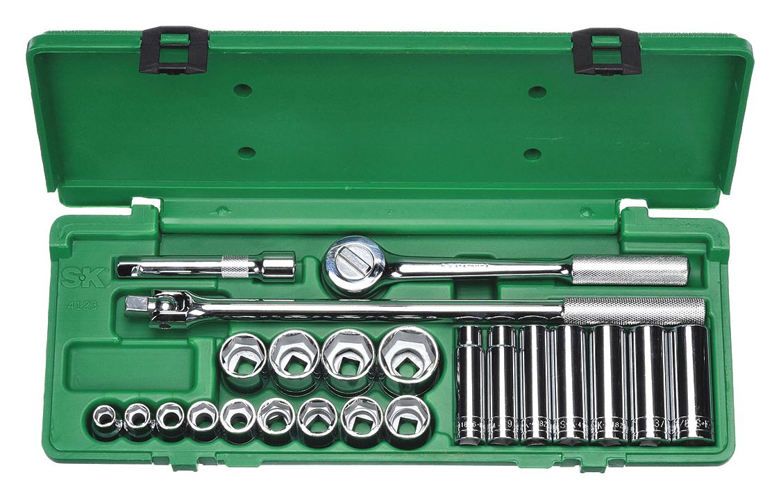 SK PROFESSIONAL TOOLS, 1/2 in Drive, 23 Piece, Socket Wrench Set ...